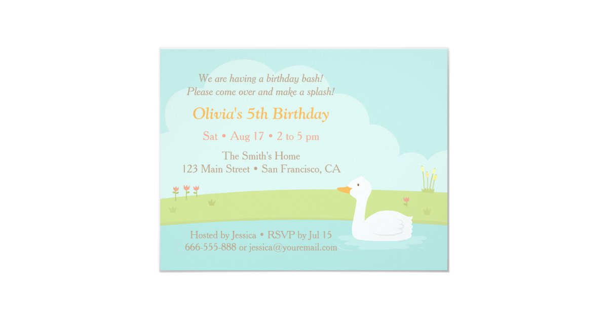 Elegant White Duck Birthday Party Invitations | Zazzle.com