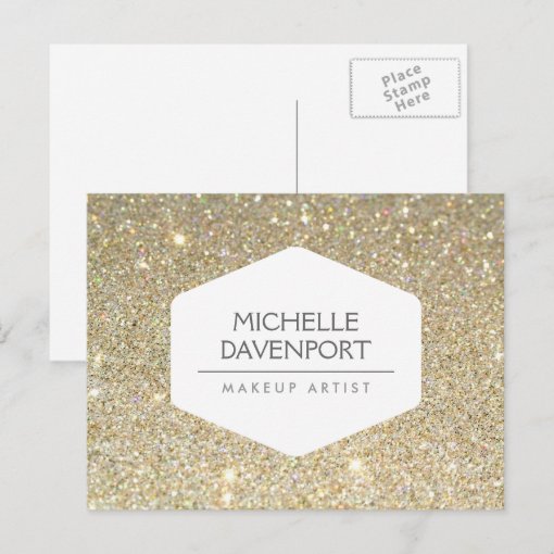 ELEGANT WHITE EMBLEM ON GOLD GLITTER Postcard | Zazzle