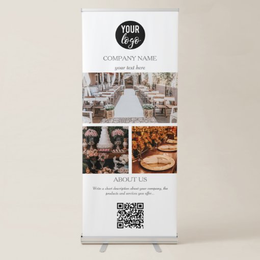 Elegant White Event Planning Business 3 Photos Retractable Banner | Zazzle