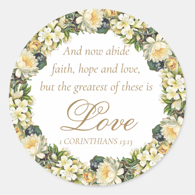 Elegant White Floral Bible Verse Christian Wedding Classic Round ...