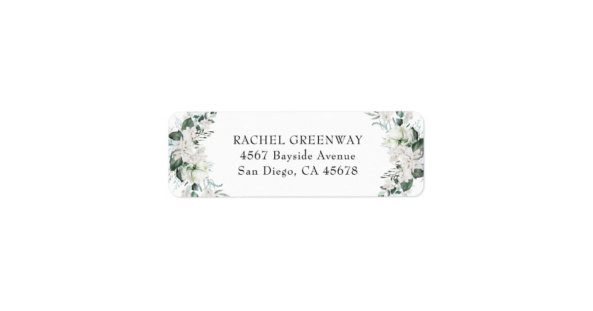 Elegant White Floral Dusty Blue Sage Green Wedding Label | Zazzle