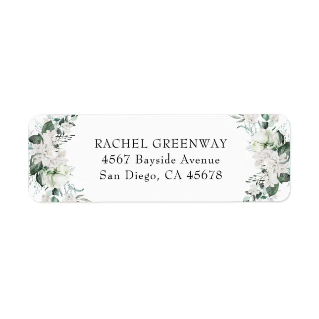 Elegant White Floral Dusty Blue Sage Green Wedding Label | Zazzle