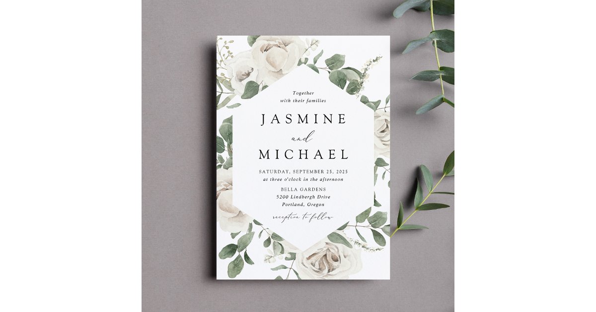 Elegant White Floral Frame Wedding Invitation | Zazzle