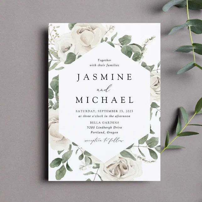Elegant White Floral Frame Wedding Invitation | Zazzle