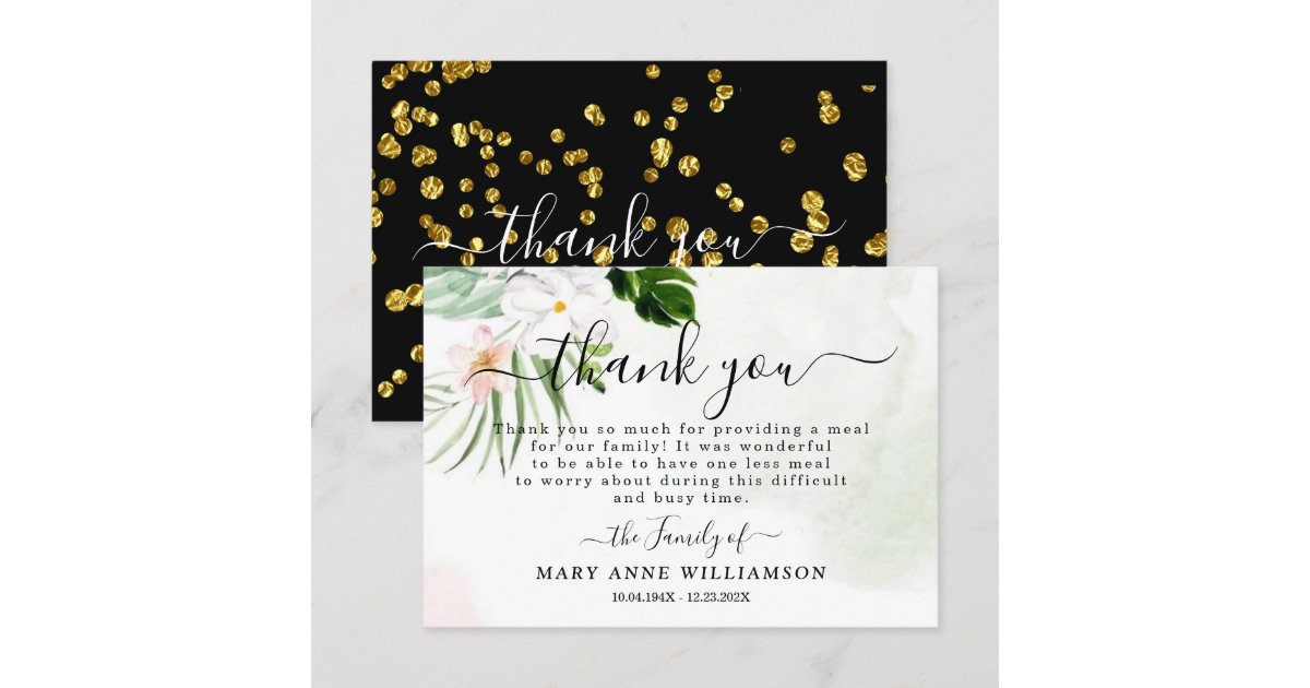 Elegant White Floral Funeral Food Thank You Card | Zazzle