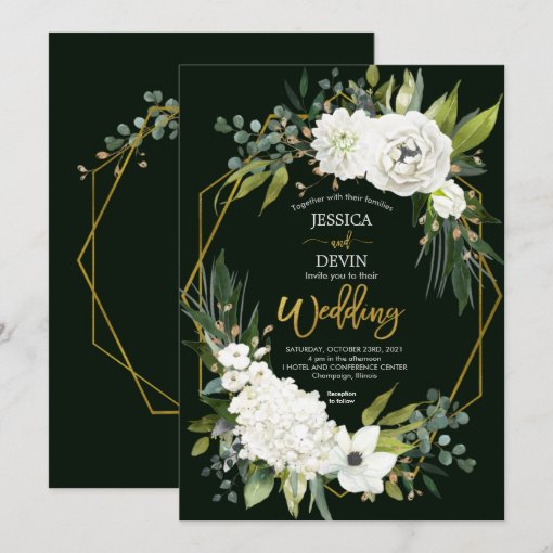 Elegant White Floral Gold Frame Wedding Invitation | Zazzle