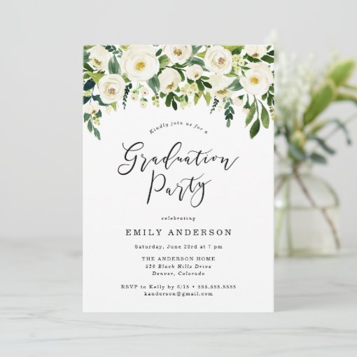 Elegant White Floral Greenery Graduation Party Invitation | Zazzle