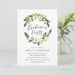 Elegant White Floral Greenery Graduation Party Invitation | Zazzle