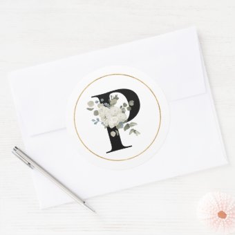 Elegant White Floral Monogram Letter P on White Classic Round Sticker ...