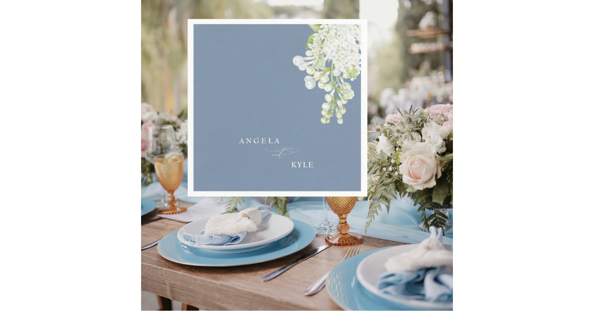 Elegant White Floral Periwinkle Cocktail Napkins | Zazzle