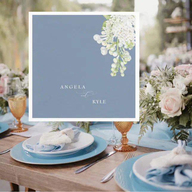 Elegant White Floral Periwinkle Cocktail Napkins | Zazzle