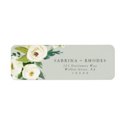 Elegant White Floral | Sage Mint Return Address Label | Zazzle
