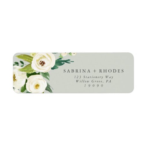 Elegant White Floral | Sage Mint Return Address Label | Zazzle