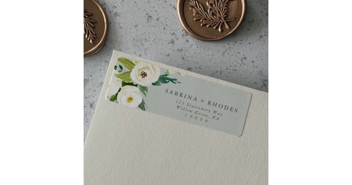 Elegant White Floral | Sage Mint Return Address Label | Zazzle