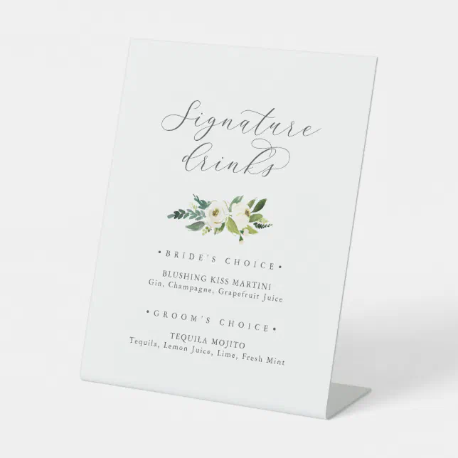 Elegant White Floral Signature Drinks Sign | Zazzle