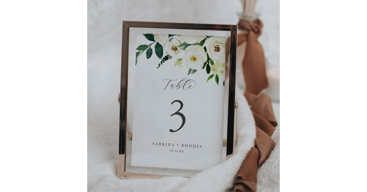 Elegant White Floral Table Number | Zazzle
