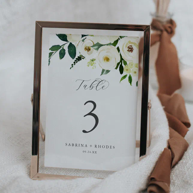 Elegant White Floral Table Number | Zazzle