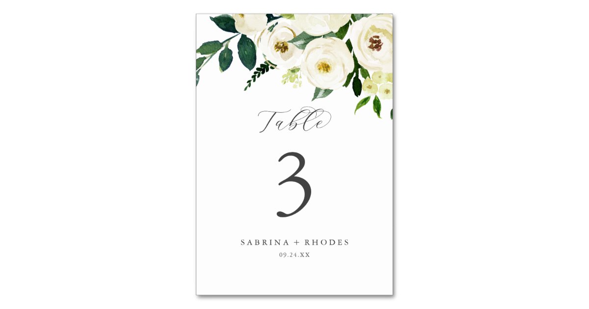 Elegant White Floral Table Number | Zazzle