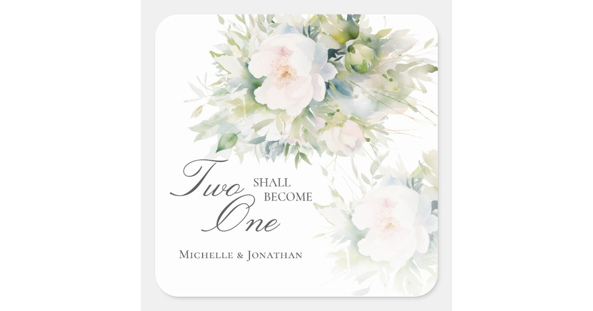 Elegant White Floral Two Become One Bible Wedding Square Sticker | Zazzle