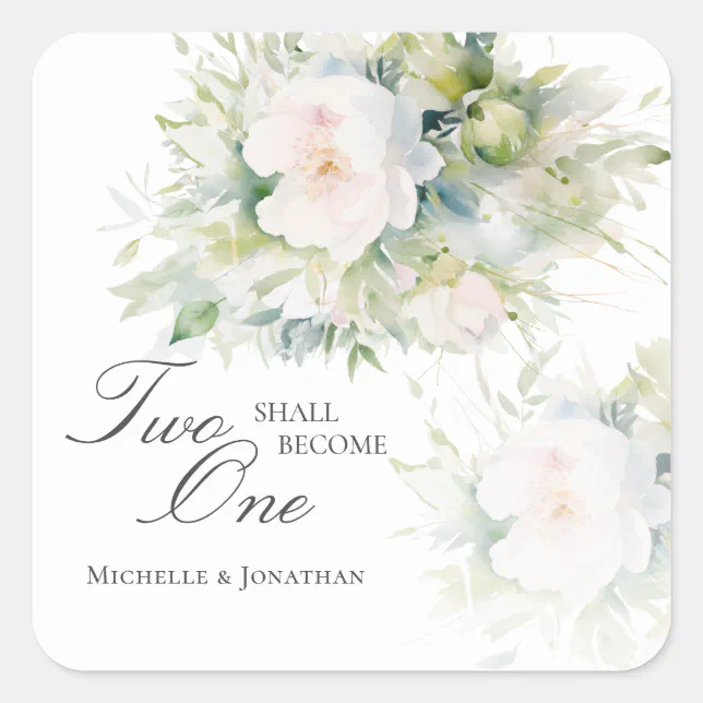 Elegant White Floral Two Become One Bible Wedding Square Sticker | Zazzle
