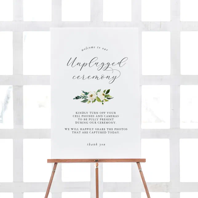 Elegant White Floral Unplugged Ceremony Sign | Zazzle