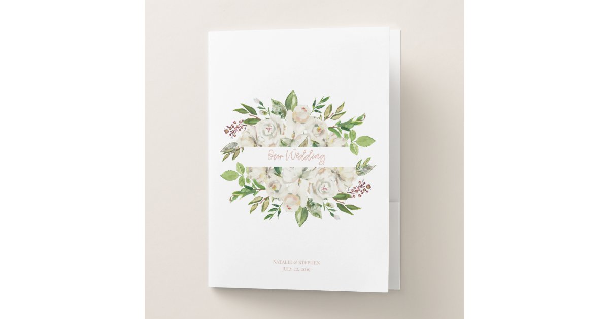 Elegant White Floral Wedding Planning Pocket Folder | Zazzle