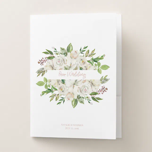 Elegant White Floral Wedding Planning Pocket Folder | Zazzle