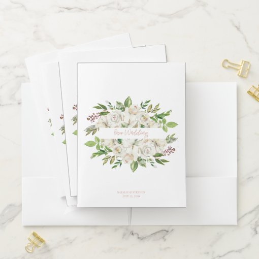 Elegant White Floral Wedding Planning Pocket Folder | Zazzle