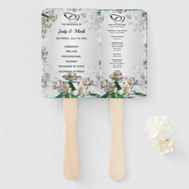Elegant White Floral Wedding Program Hand Fan | Zazzle