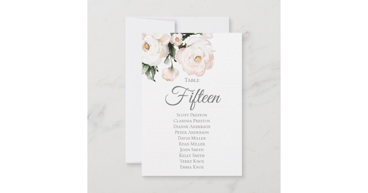Elegant White Floral Wedding Table Assignment Card | Zazzle