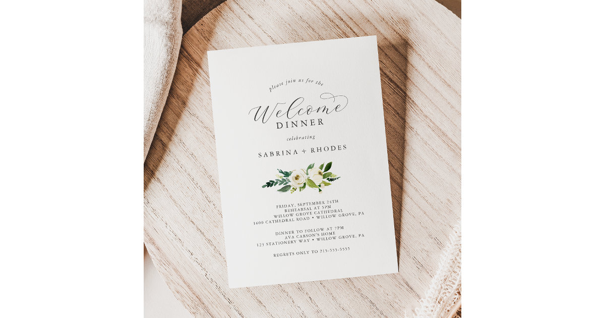 Elegant White Floral Wedding Welcome Dinner Invitation | Zazzle