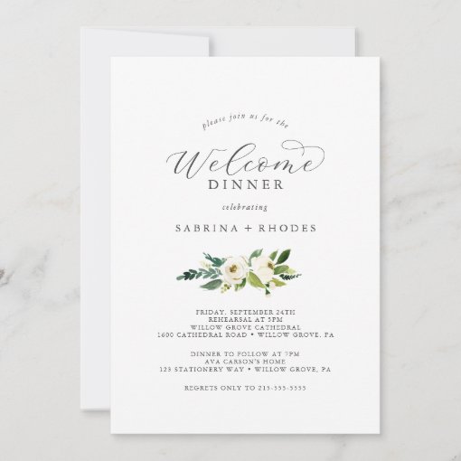 Elegant White Floral Wedding Welcome Dinner Invitation | Zazzle