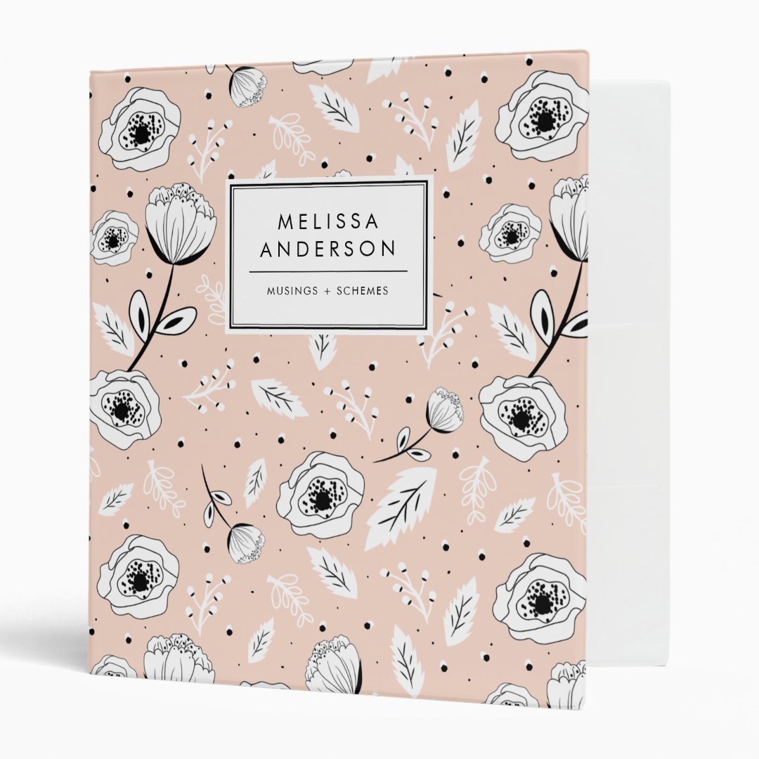 Elegant White Flowers Blush Pink Floral Pattern 3 Ring Binder | Zazzle