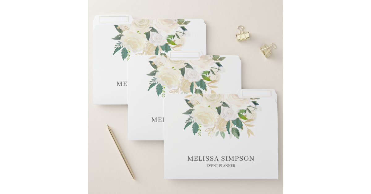 Elegant White Flowers Greenery File Folder | Zazzle