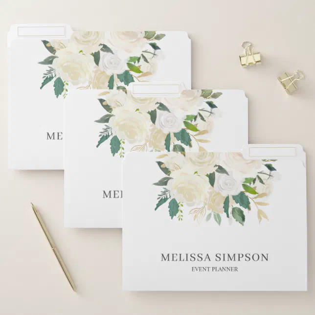 Elegant White Flowers Greenery File Folder | Zazzle