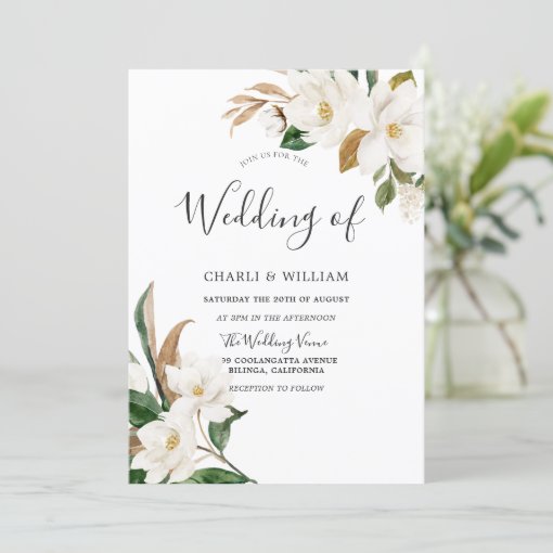 Elegant White Flowers Wedding Invitation | Zazzle