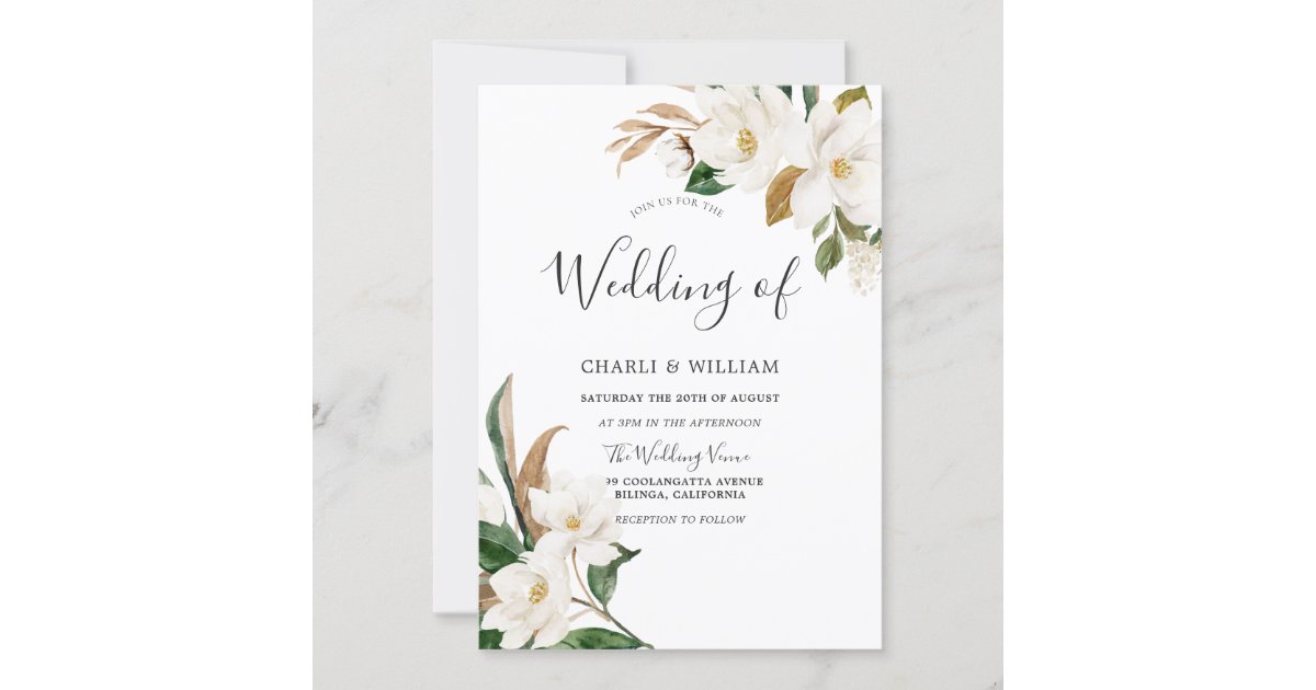 Elegant White Flowers Wedding Invitation | Zazzle