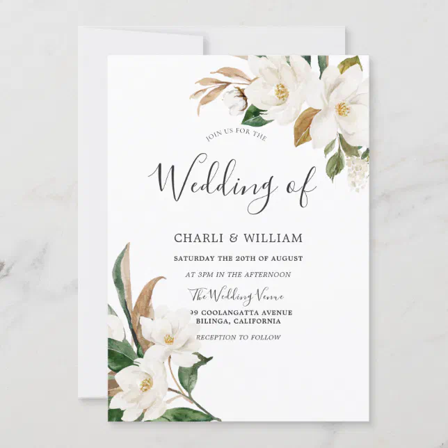 Elegant White Flowers Wedding Invitation | Zazzle