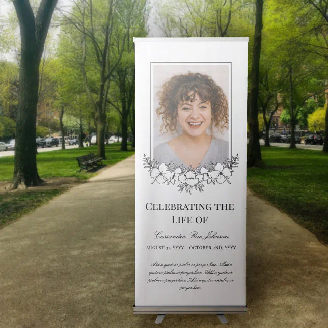 Elegant White Flowers With Photo Memorial Funeral Retractable Banner ...