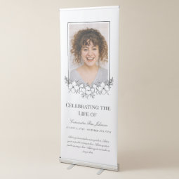 Elegant White Flowers With Photo Memorial Funeral Retractable Banner ...