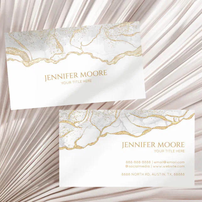 Elegant White Gold Agate Border Custom Business Card | Zazzle