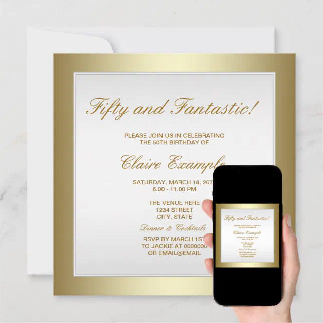 Elegant White Gold Birthday Invitation | Zazzle