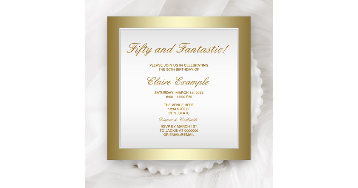 Elegant White Gold Birthday Invitation | Zazzle