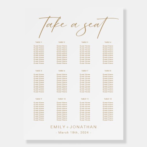 Elegant White Gold Champagne Wedding Seating Chart Foam Board | Zazzle