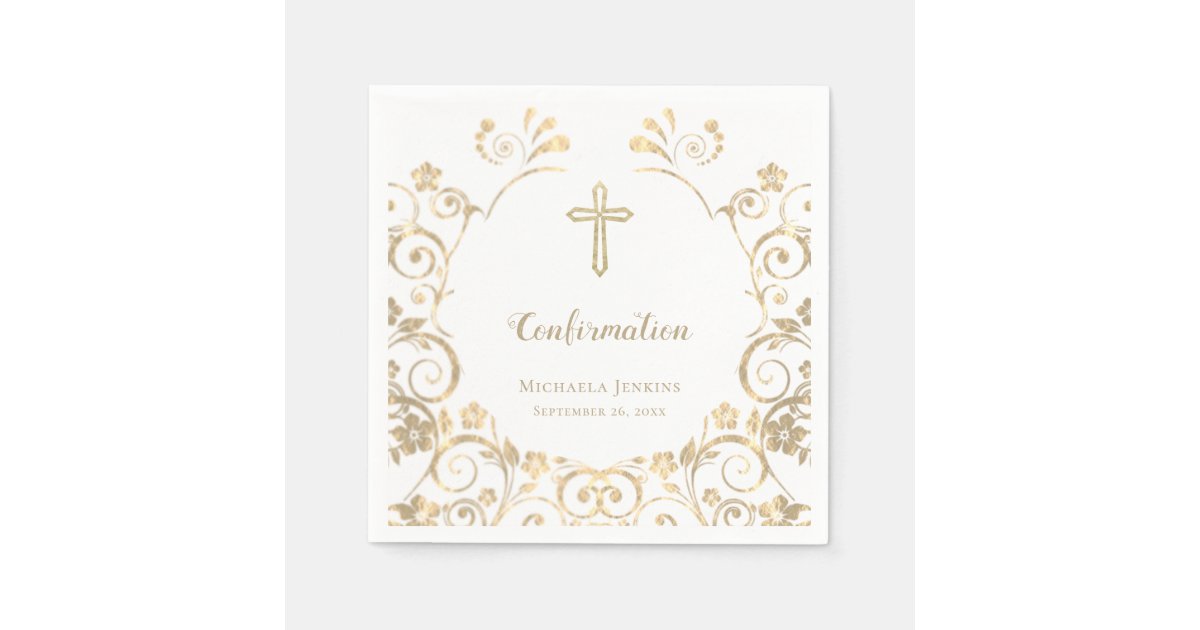 Elegant White Gold Cross Confirmation Napkins | Zazzle