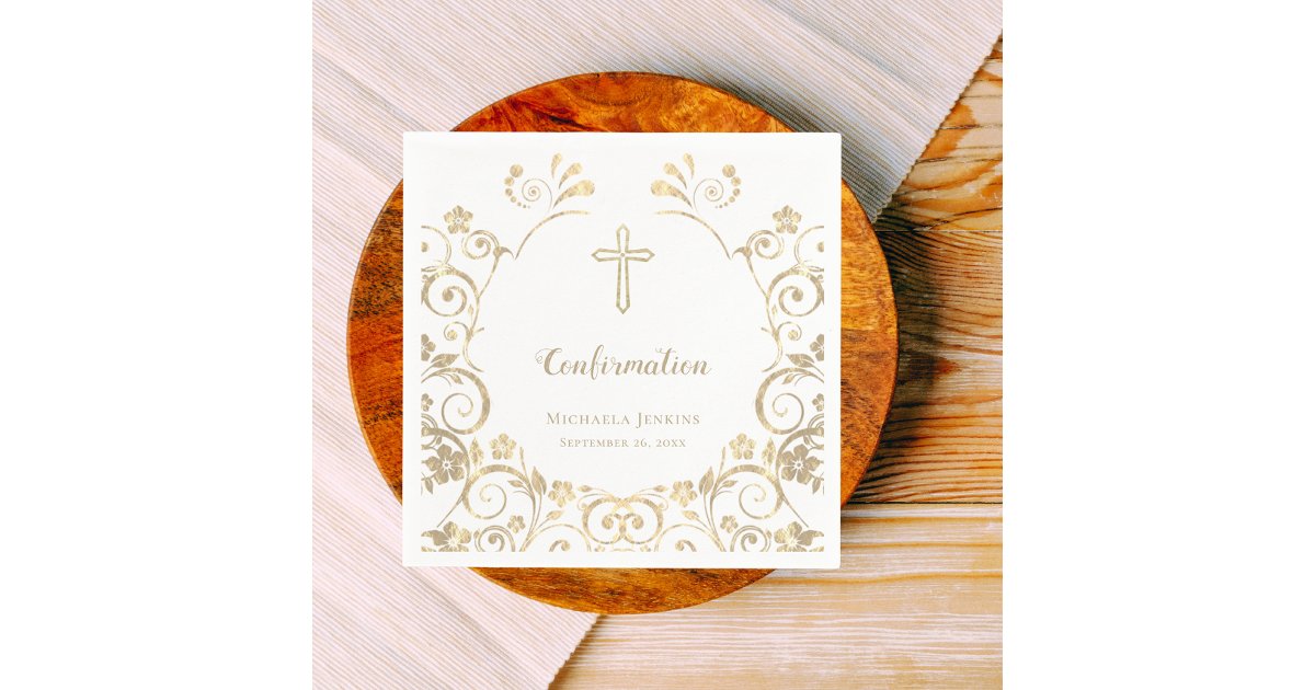 Elegant White Gold Cross Confirmation Napkins | Zazzle