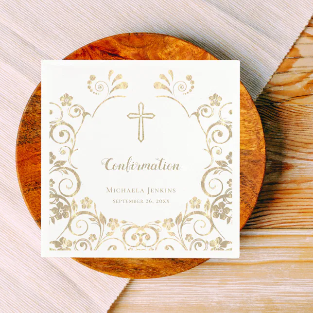 Elegant White Gold Cross Confirmation Napkins | Zazzle