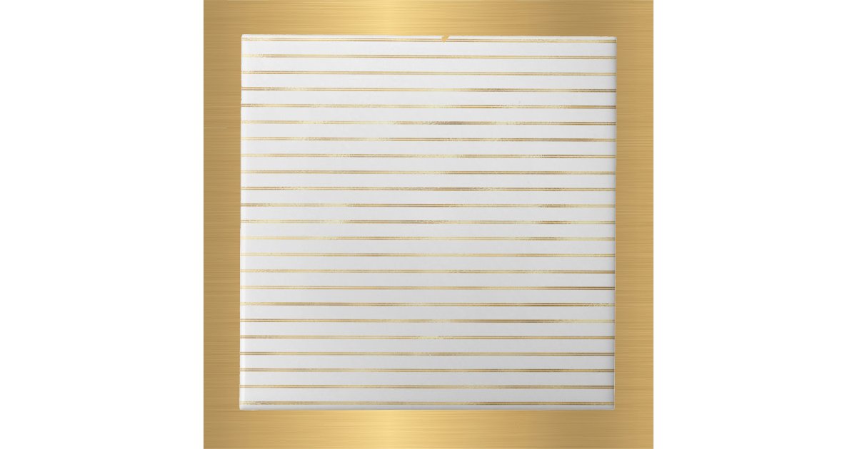 Elegant White Gold Double Lines Ceramic Tile | Zazzle