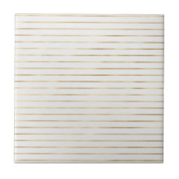 Elegant White Gold Double Lines Ceramic Tile | Zazzle