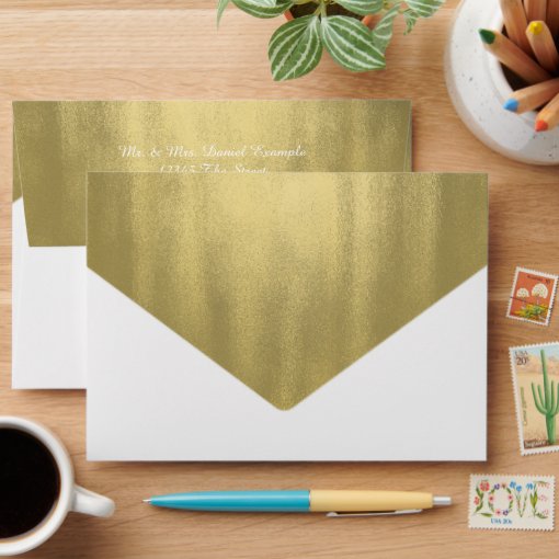 Elegant White Gold Faux Foil Envelope | Zazzle